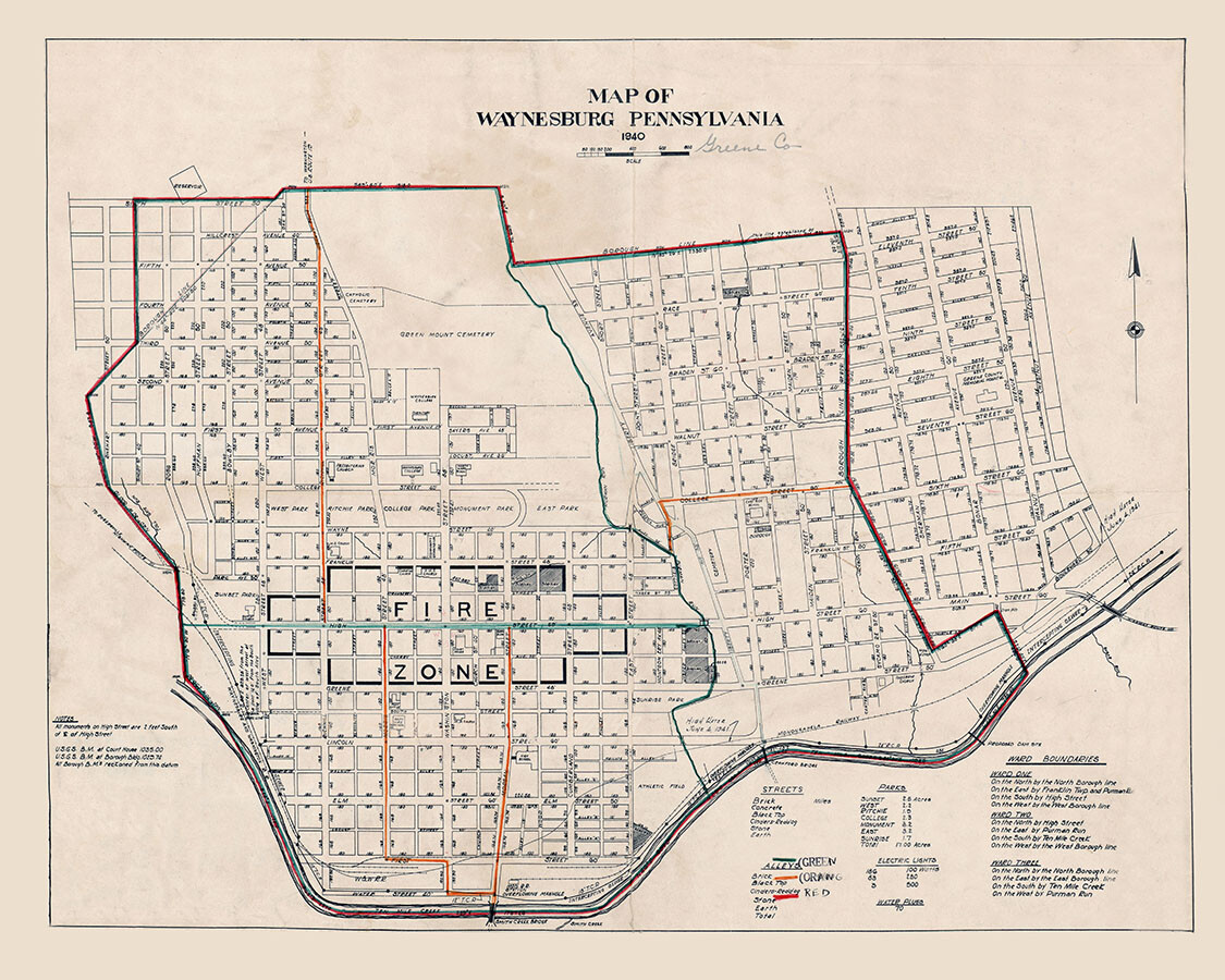 Map Of Waynesburg Pa With Cities 1900's Road Maps Of Pennsylvania