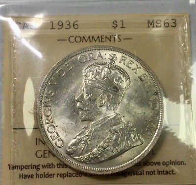 1936 George V Silver Dollar ICCS Graded MS63 Sharp Coin Nice Lustre ...