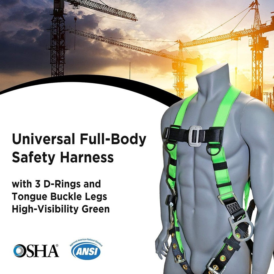 AFP Universal Full-Body Fall Protection Safety Harness w/ 3 D-Rings and ...