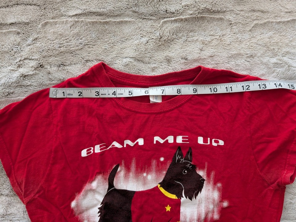 Star Trek "Beam Me Up" Scotty Scottish Terrier Dog Tee STOS Red Top Sz ...