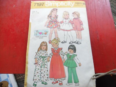 Vintage Simplicity toddler dress, pinafore & pants pattern #7197 size 2 ...