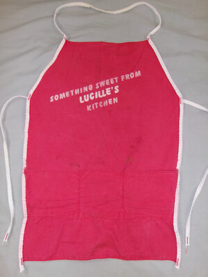 VTG 60S 70s DENIM WORK APRON ~LUCILLE'S KITCHEN~ SHOP CLERK RED CHEF ...