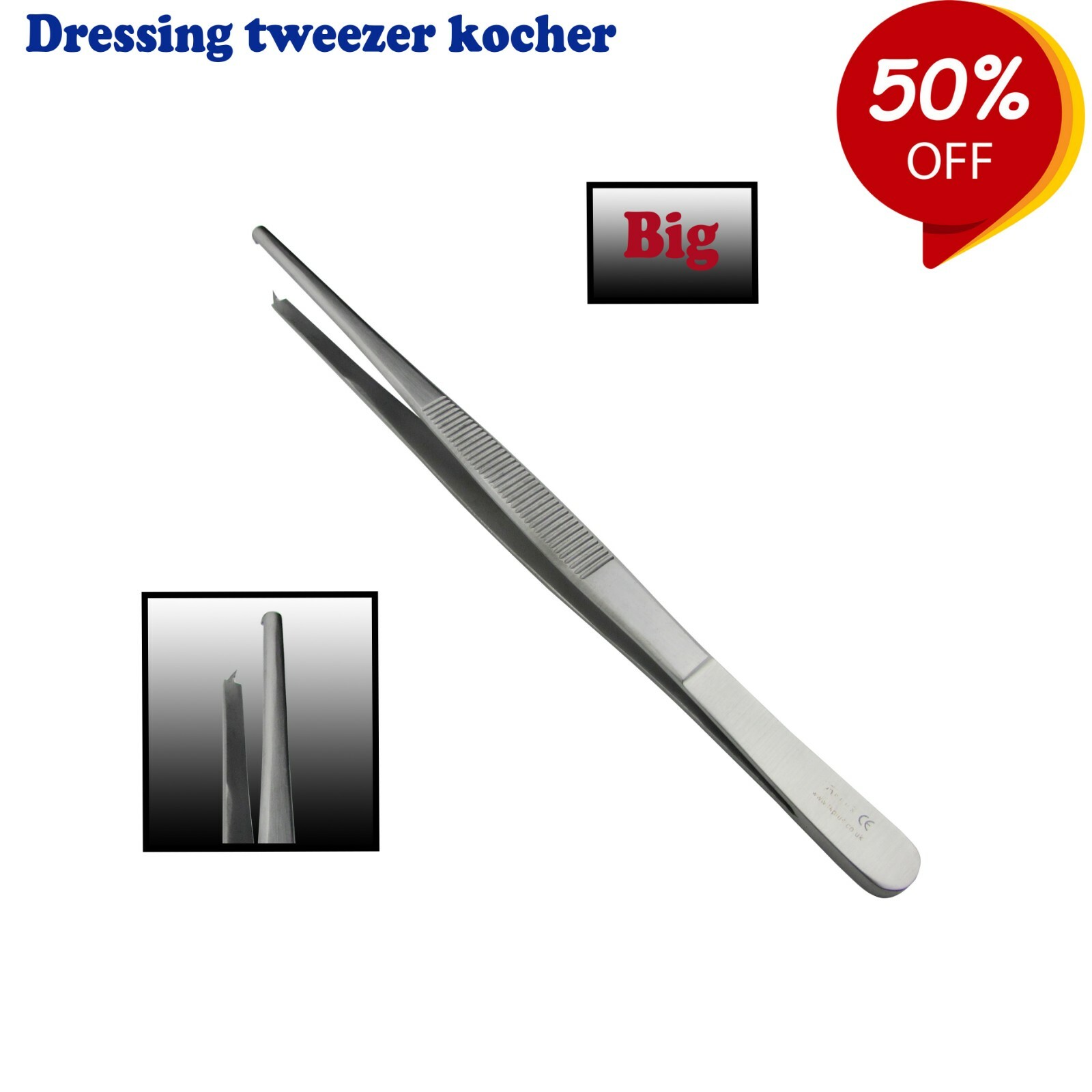 SURGICAL KOCHER TISSUE PLIERS VERY DELICATE 1x2 ( big ) GRASP ...