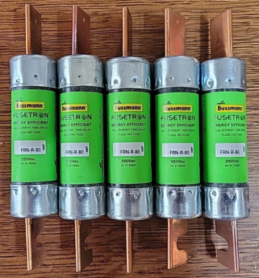 (5) Bussmann Fusetron FRN-R-80 Dual-Element Time Delay Class RK5 Fuses ...