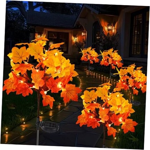 Pack Fall Solar Lights Outdoor Waterproof,40LED 80 Maple Leaves Solar ...