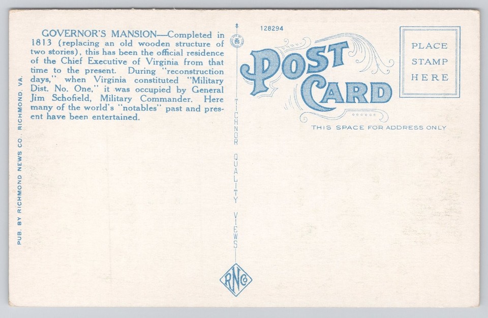 Vintage Governor's Mansion Richmond VA White Border Postcard 1915-1930 ...