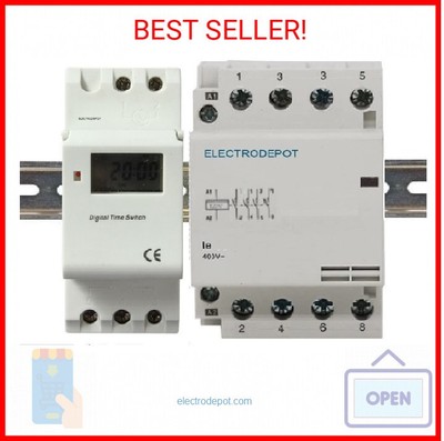 4 Pole Digital Timer 7 Day 24 Hr 40A, Silent Time Switch 120VAC, 50A ...