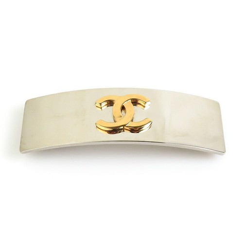 Chanel Hair clip Barrette Coco mark combi Gold Silver logo Ladies 98P ...