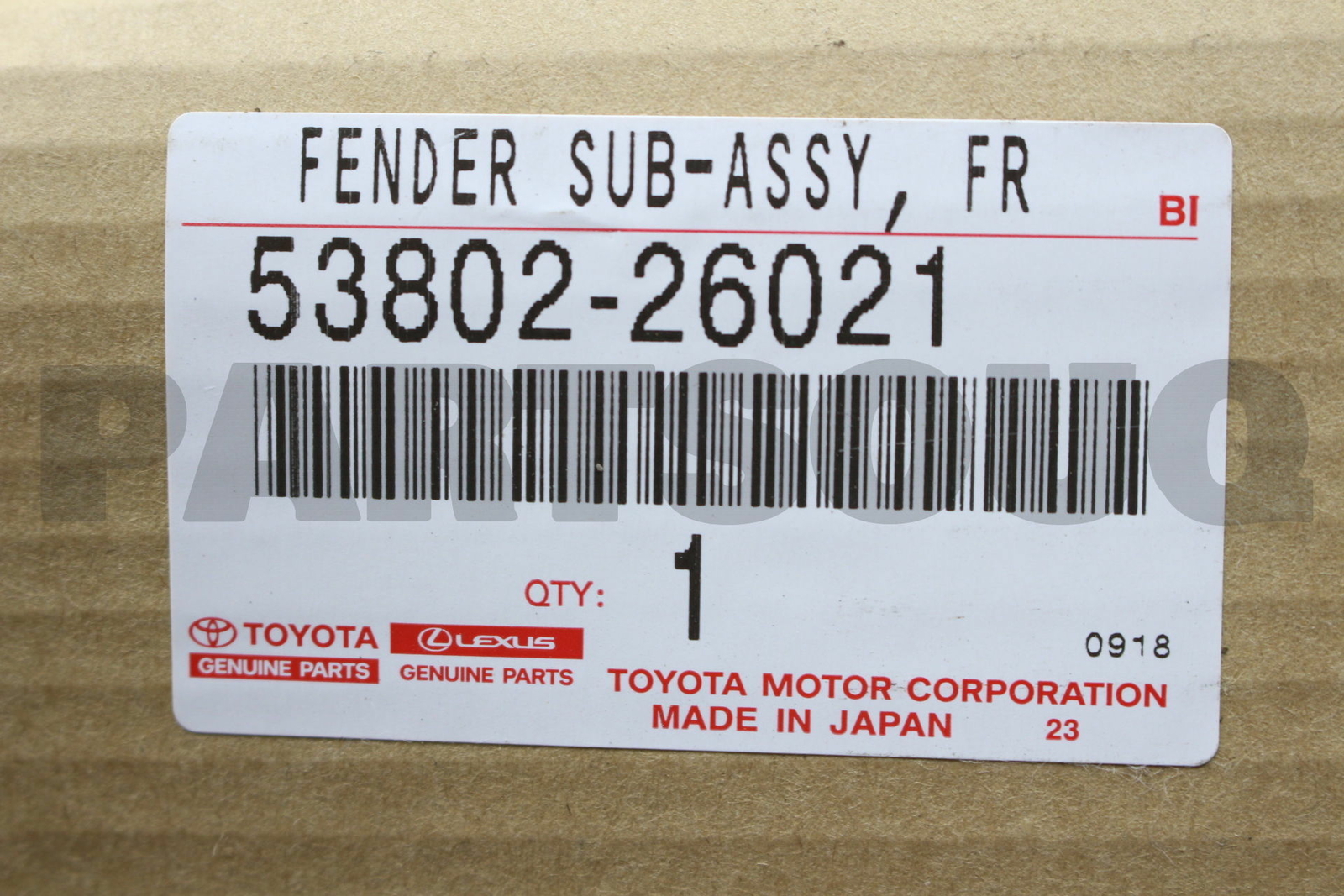 5380226021 Genuine Toyota FENDER SUB-ASSY, FRONT LH 53802-26021 | eBay