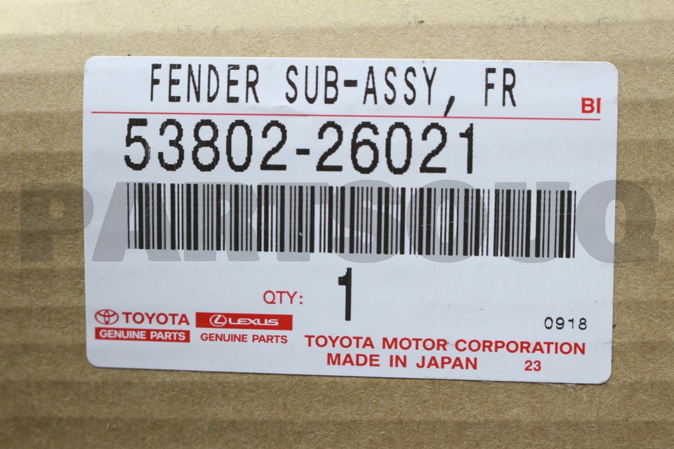 5380226021 Genuine Toyota FENDER SUB-ASSY, FRONT LH 53802-26021 | eBay
