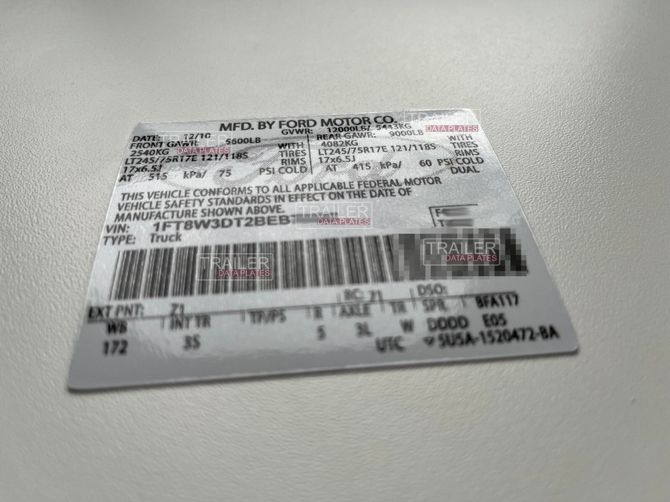 Ford Door Jamb Data Decal Permanent Sticker ID Tag Derated USA Custom ...