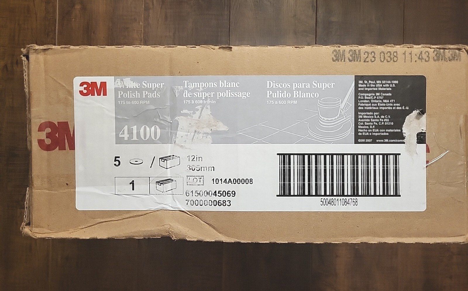 3M 4100 White Super Polish 12" Pad (Case of 5) For Wood Floor Polishing ...