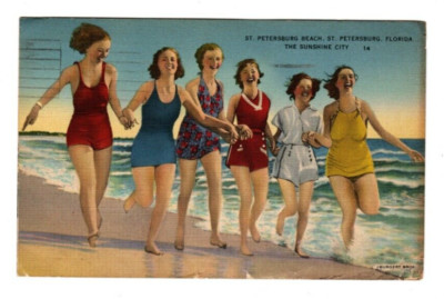 Postcard St Petersburg Beach Florida, 1938, Girls in Bathing Suits | eBay