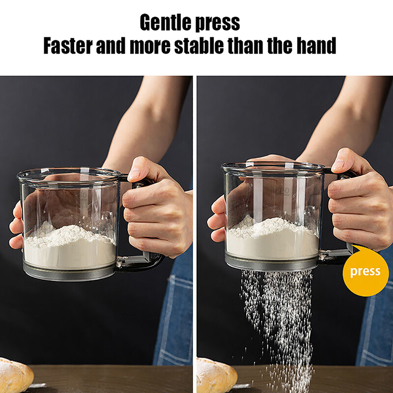 1PC New Kitchen Flour Sieve Handheld Semi-automatic Sugar Sifter Powder ...