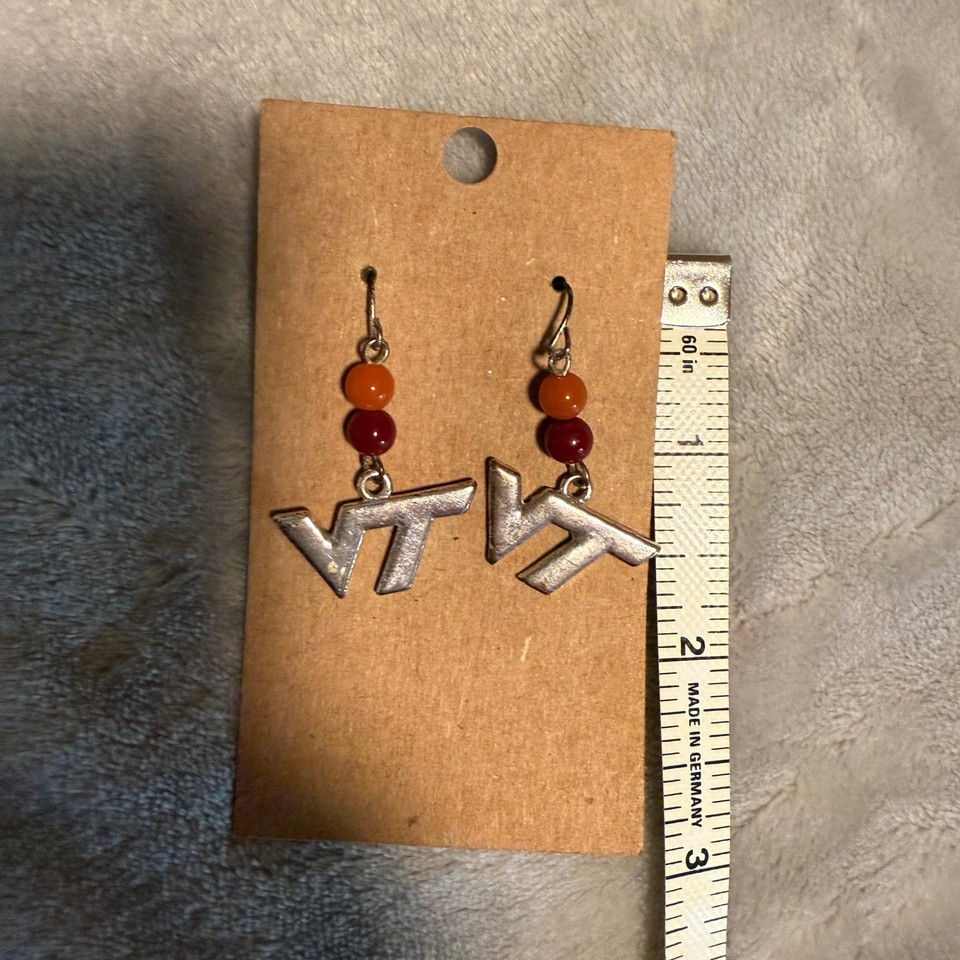 Virginia Tech VT Logo Beaded Dangle Earrings Maroon & Orange Team ...