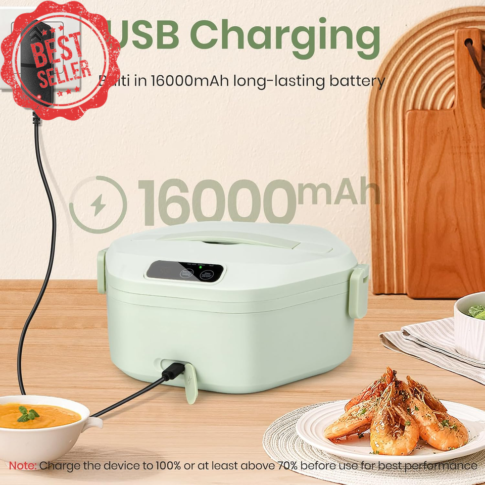 Cordless Electric Lunch Box 1L Rechargeable Heated Portable Food Warmer ...