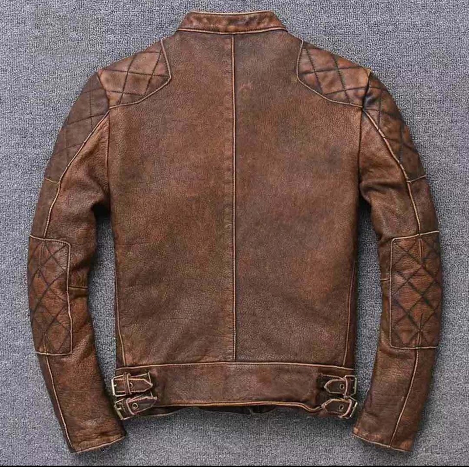 Distressed TAN Vintage Café Racer Men’s Biker Motorcycle Real Leather ...