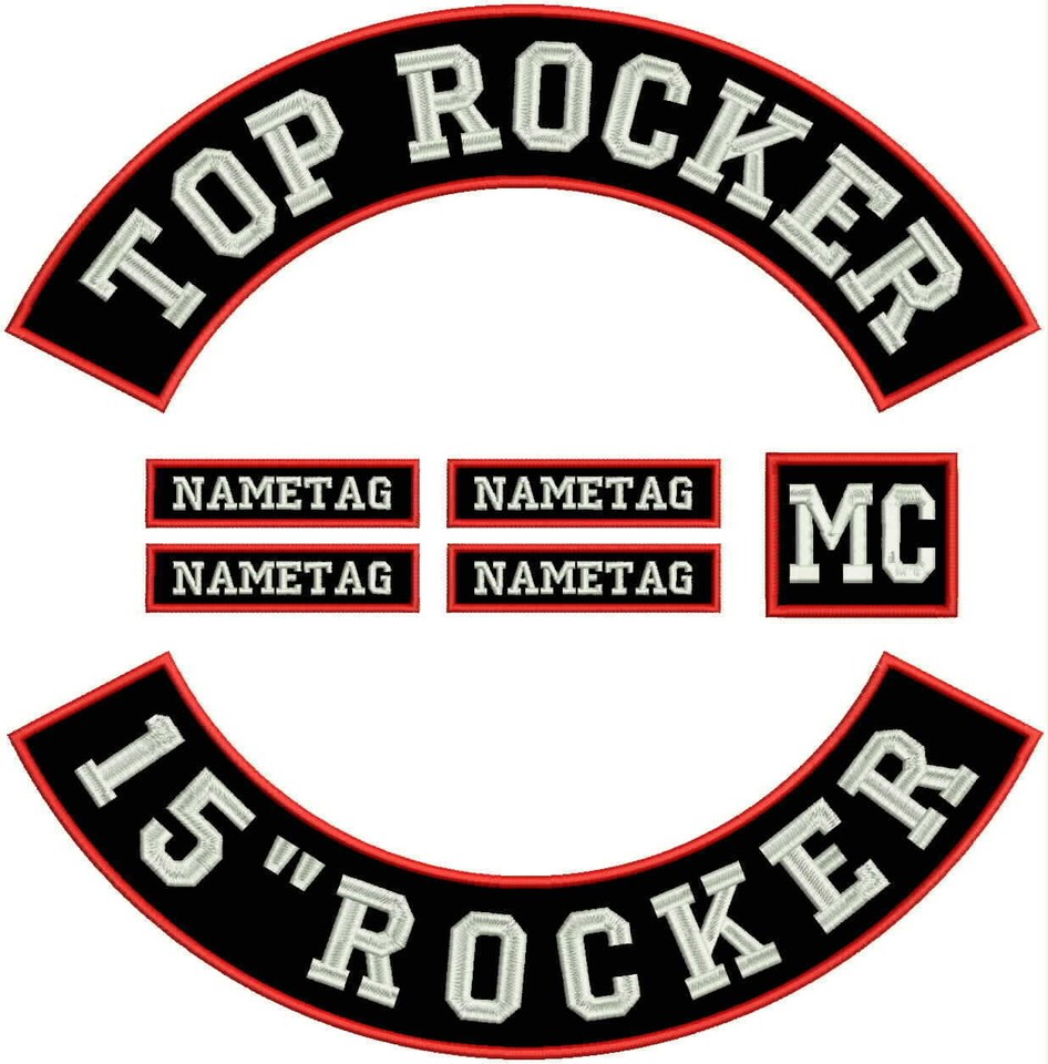 custom 15" rocker 7 pcs Biker vest Embroidered rockers FULL SET Sew on ...