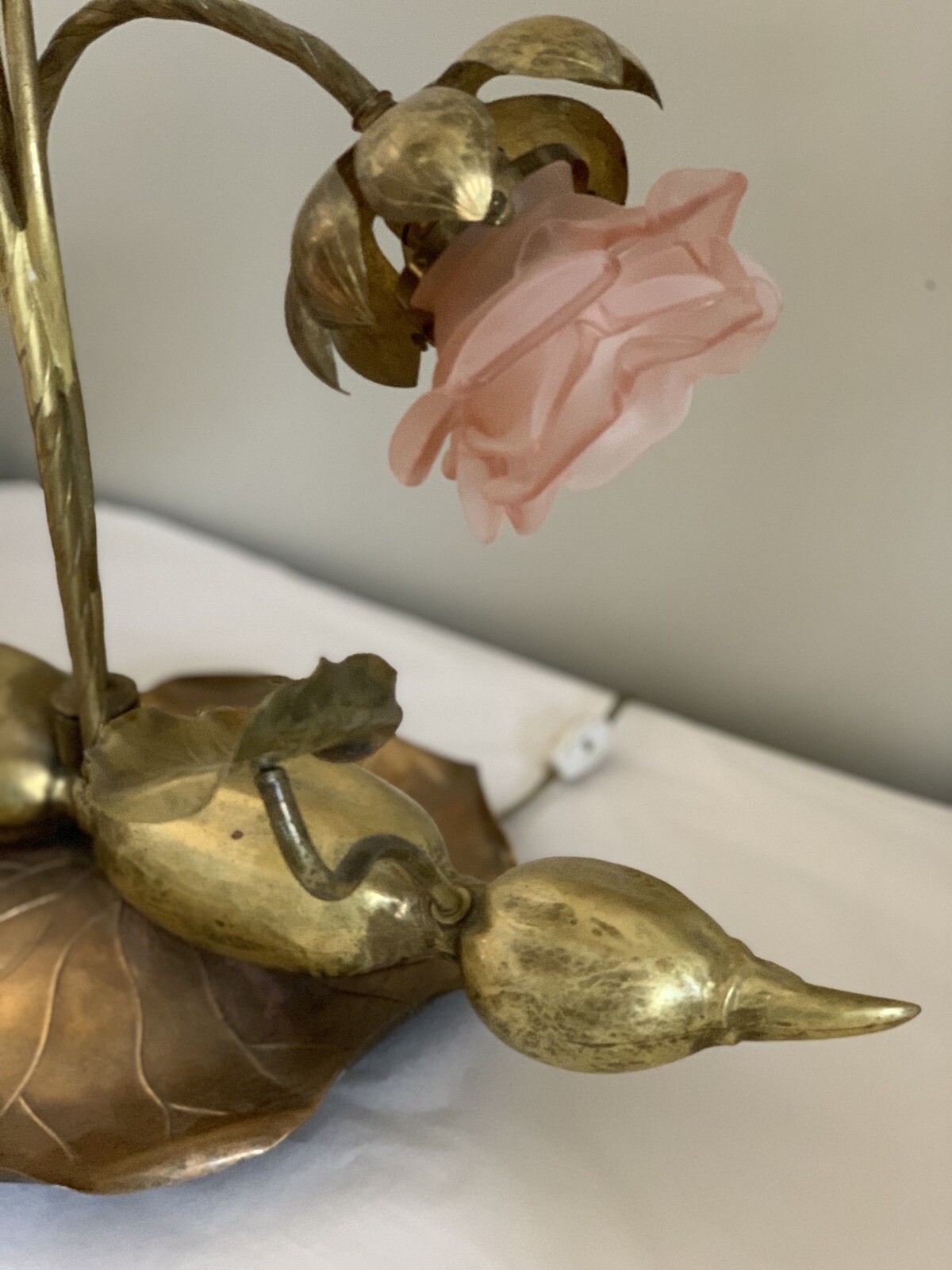 Carole Stupell Brass Figural Art Nouveau Lotus Table Lamp Chinoiserie ...