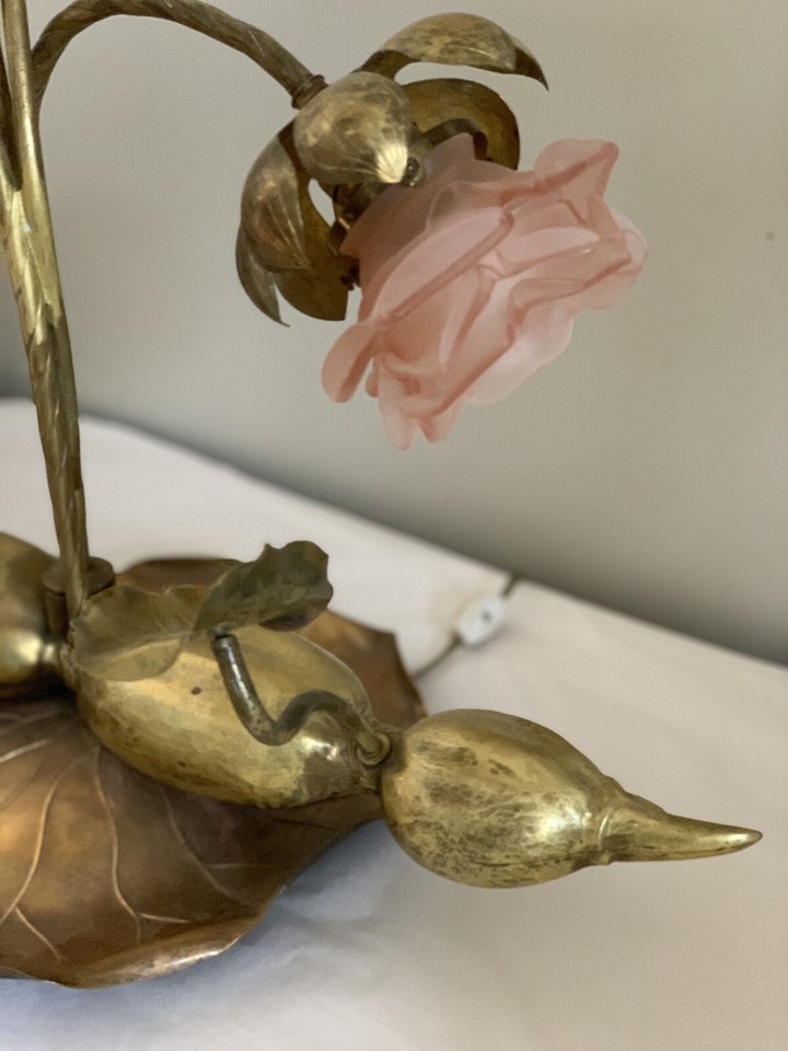 Carole Stupell Brass Figural Art Nouveau Lotus Table Lamp Chinoiserie ...