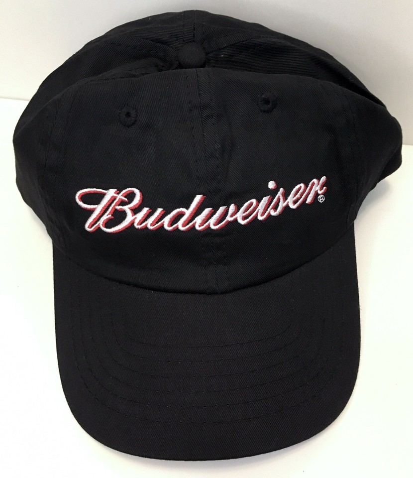 Black Budweiser Baseball Hat Cap Red White Embroidered Logo Snap Back ...