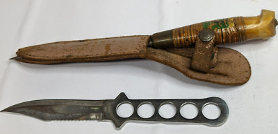 Vintage Pair Of Used Knives Exotic Dagger & Hunting Fixed Blade Knife ...