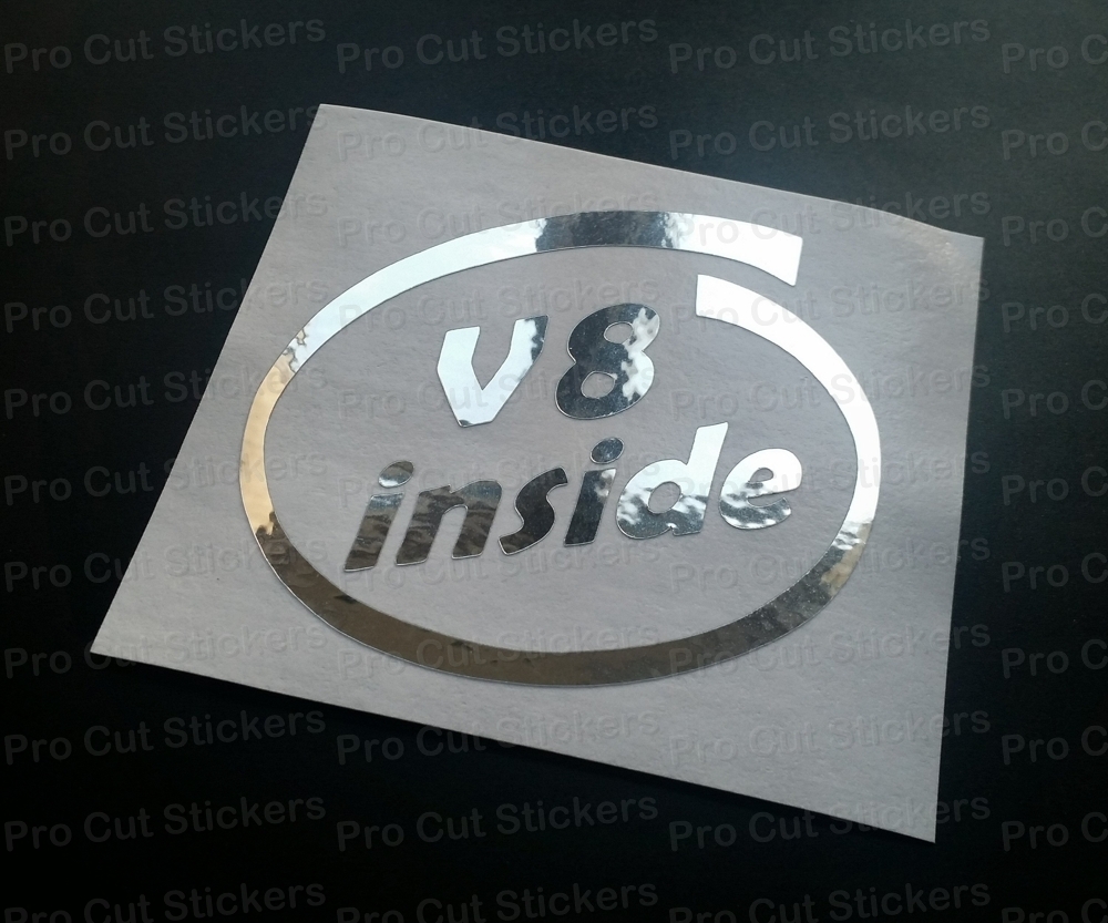 V8 inside Silver Hologram Neo Mirror Chrome Car Window Bumper Stickers ...