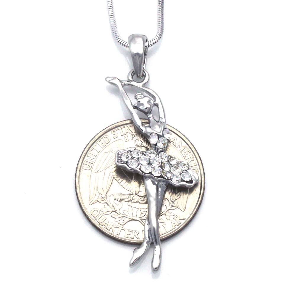 Clear Dancing Ballerina Girl Ballet Dancer Pendant Necklace Charm ...