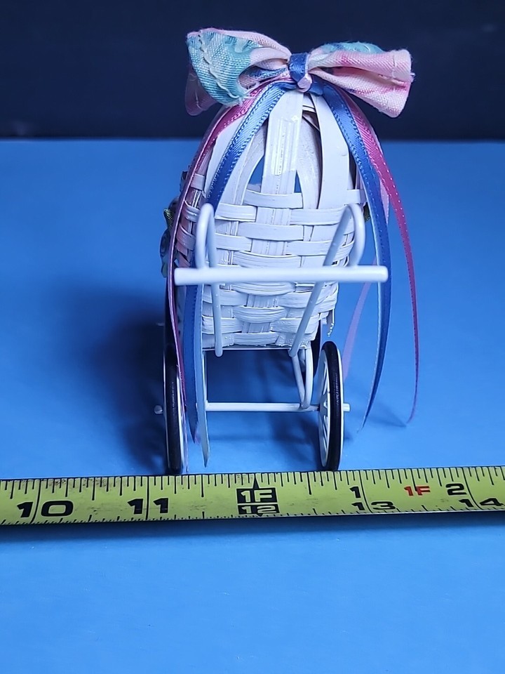 VTG Dollhouse White Wicker Baby Stroller Pram Carriage Buggy. Bow ...