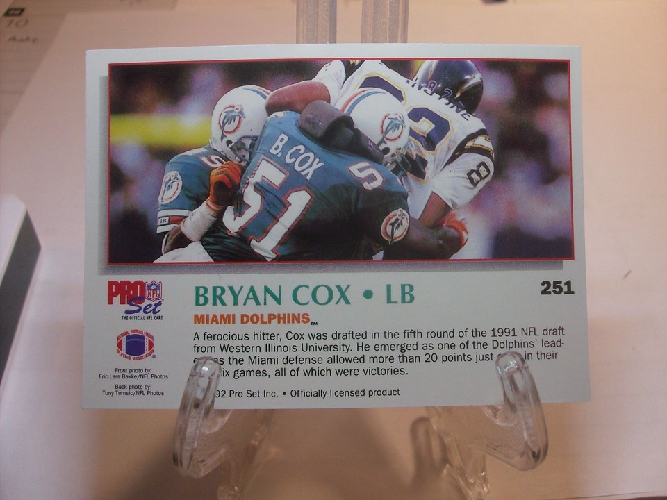 1992 Pro Set Power Football #251 - Bryan Cox - Miami Dolphins 92-1149 ...