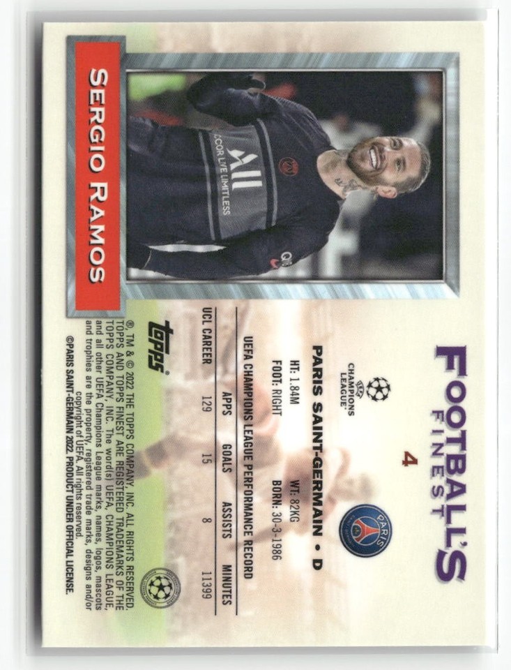 2021-22 Topps Finest Flashbacks UEFA Champions League #4 Sergio Ramos ...