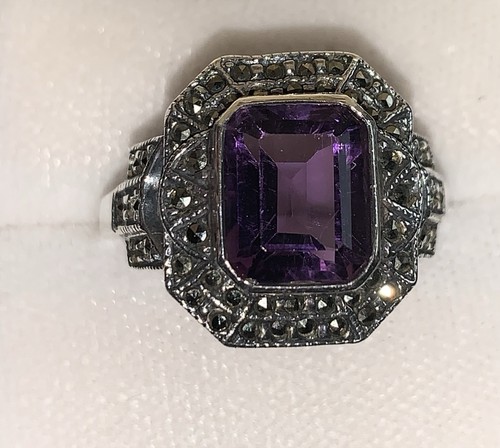 Judith Jack Sterling Silver Art Deco Amethyst and Marcasite Ring Size 9 ...