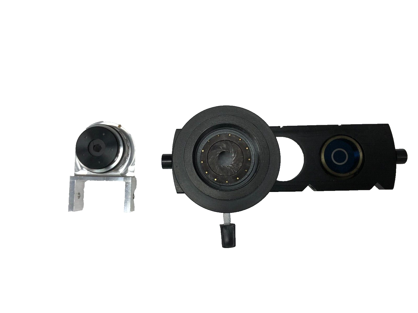 2 optical bench adjustable iris apertures, one has mounts for three ...