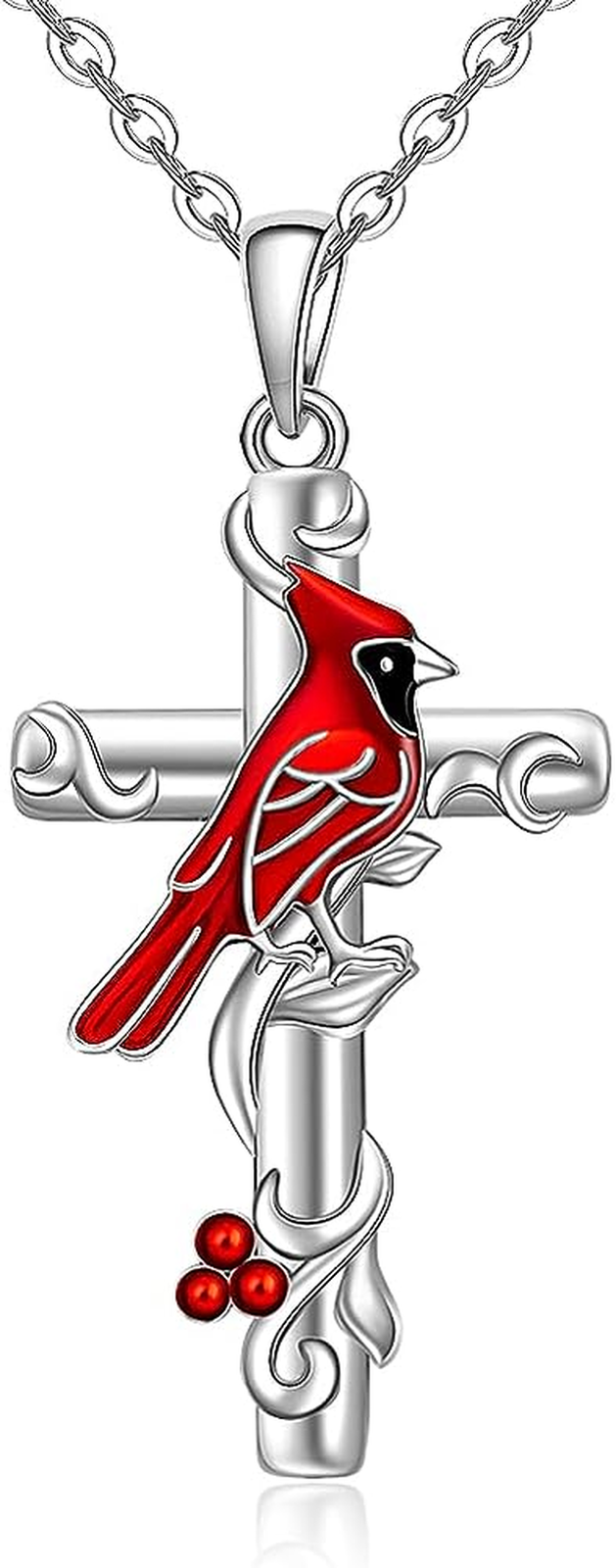 Red Cardinal Necklace for Women Sterling Silver Cardinal Cross ...