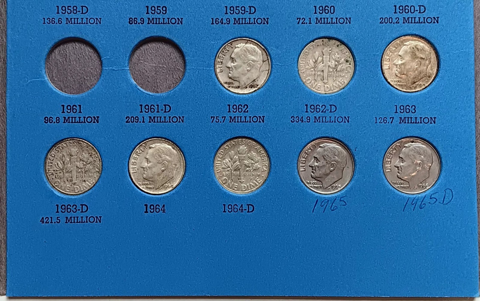 Whitman 17 DIFFERENT 90% Silver 1946-1964 Roosevelt Dime Collection Lot ...