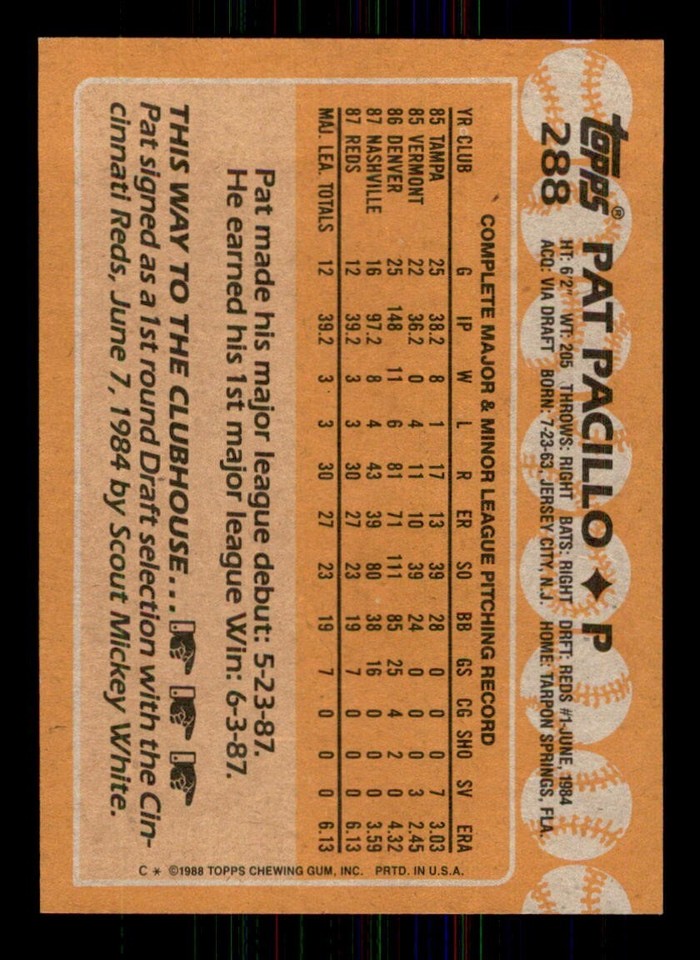 1988 Topps Baseball #288 Pat Pacillo NM or Better *bb1 | eBay