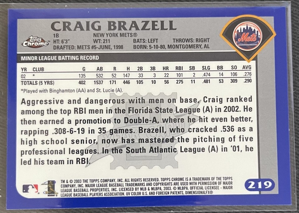 2003 Topps Chrome Craig Brazell #219 Rookie RC (Condition? You decide ...