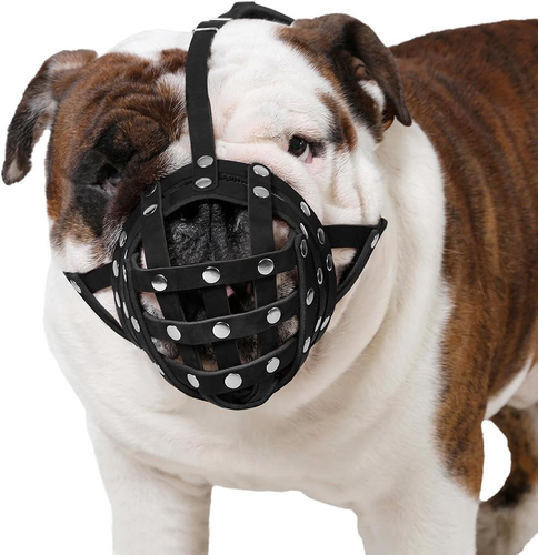 Leather Basket Dog Muzzle for Boxer, English American Bulldog Secu ...
