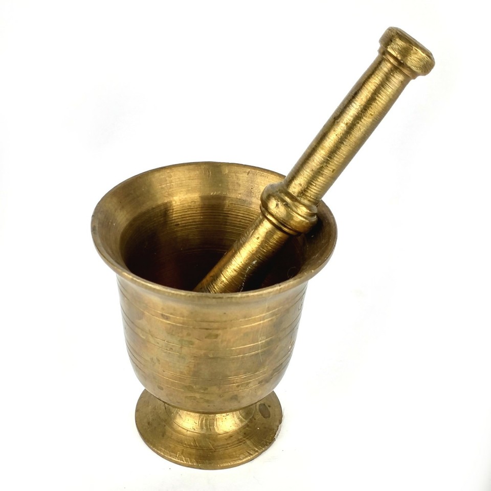 Vintage Brass Mortar & Pestle Chalice medicine pharmacy herb apothecary ...
