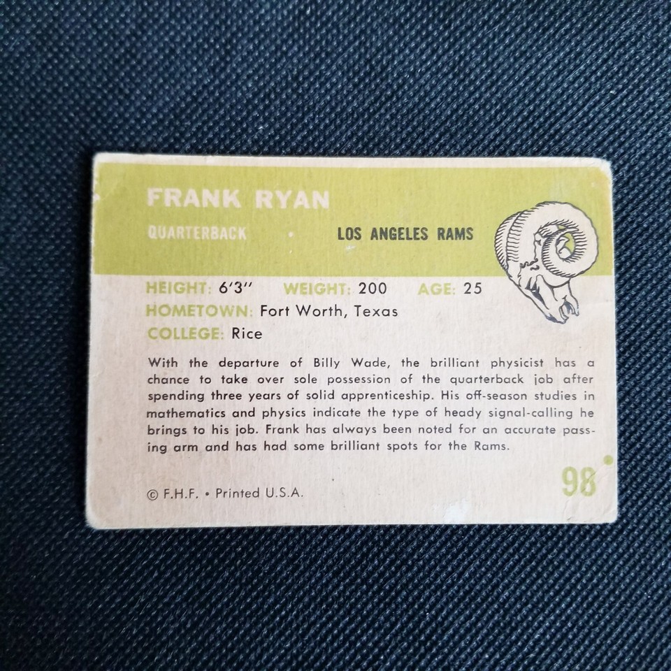 1961 Fleer #98 Frank Ryan Los Angeles Rams QB NFL Football Trading Card ...