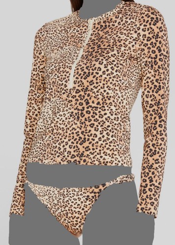 $265 Ulla Johnson Women's Beige Dione Leopard Rash Guard Top Swimwear ...