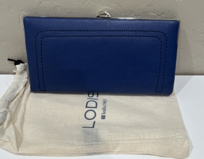NIB NEW LODIS Midnight Blue Full Frame Leather Quinn Clutch Wallet ...