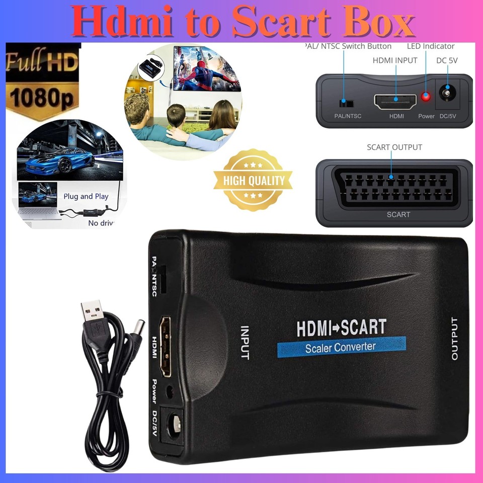 Portable SCART To HDMI Converter Cable Audio Video Adapter SCART DVD ...
