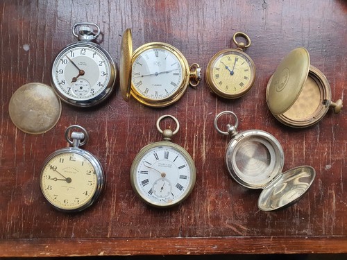 5 Vintage/Antique Pocket Watches + 2 empty cases - SPARES OR REPAIR ...