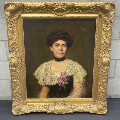 1909 Joel Nott Allen Women Portrait Oil Painting New York Amazing Frame ...