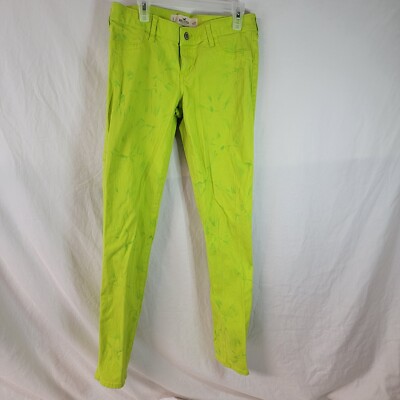 Hollister Skinny Jeans Womens Size 5 Waist 27 Chartreuse w Green Marble ...