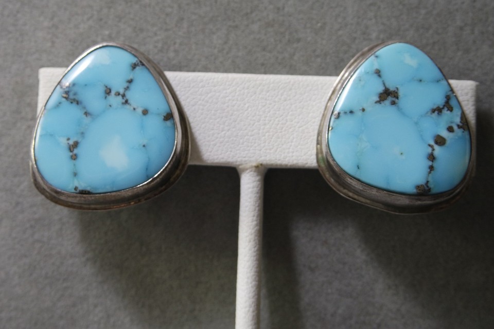 Vintage Large Sterling Silver & Turquoise Southwestern Earrings by ...