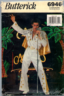 OOP Butterick 6946 Elvis Jumpsuit Cape Costume Pattern Mens Size 30 to ...
