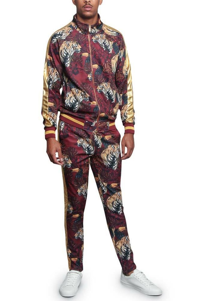 MEN'S Floral Tiger Track Pants & Jacket Jogging Track Suit Set S~5X ...