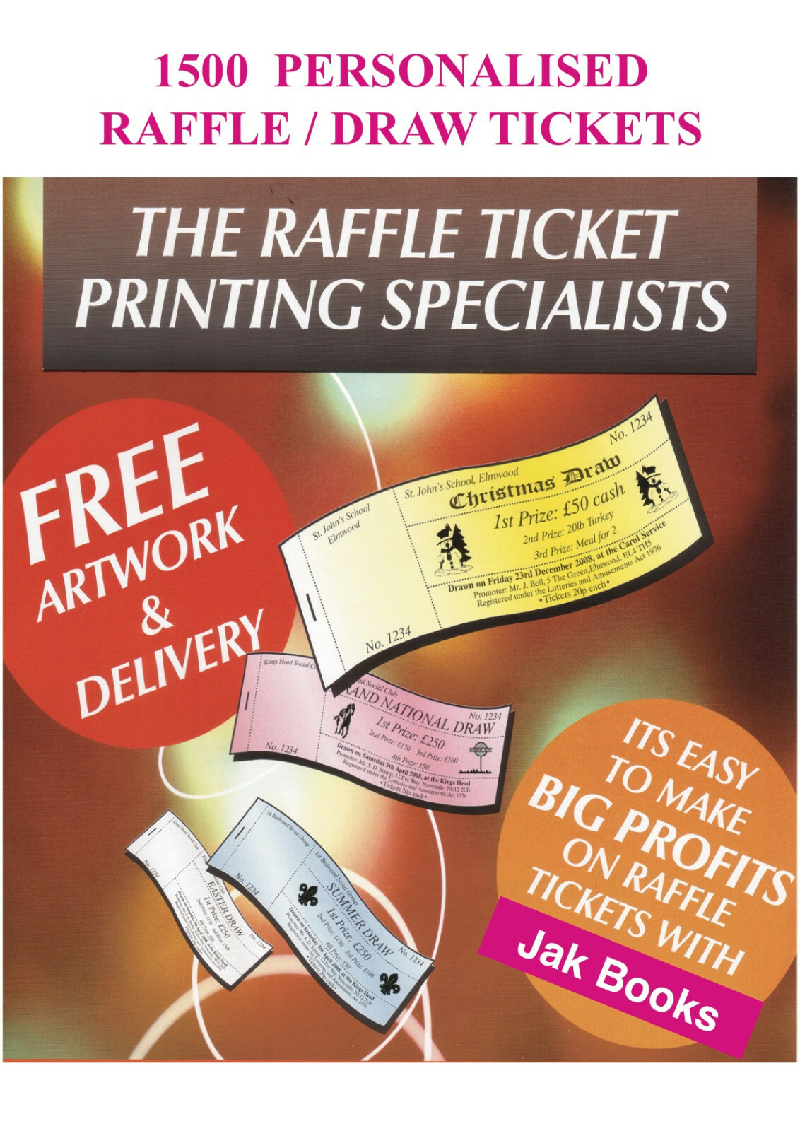 1500 Printed - Prize Draw Tickets - Raffle Tickets - Fundraising | eBay UK